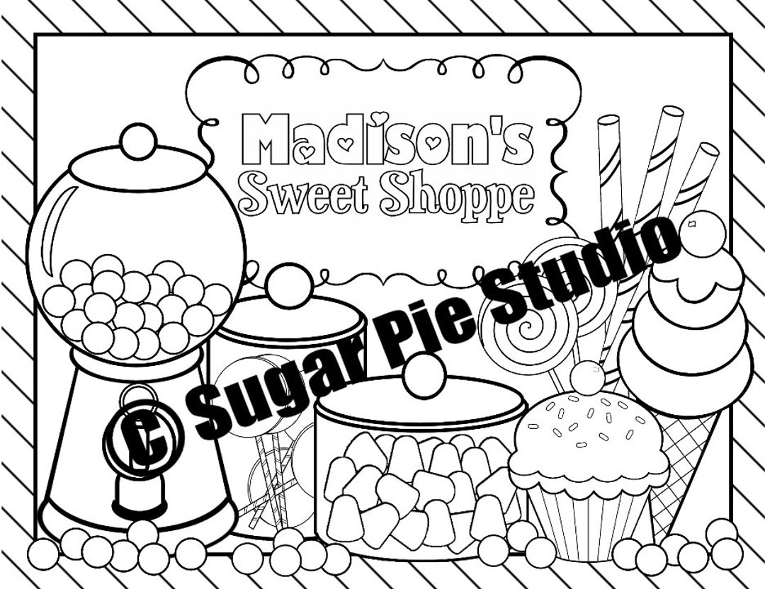 Personalized Sweet Shoppe Candy Coloring Page Birthday Party Favor ...