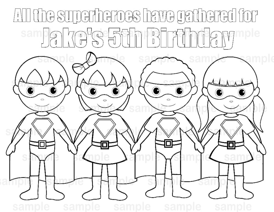 Personalized Superhero Coloring Page Birthday Party Favor Colouring ...