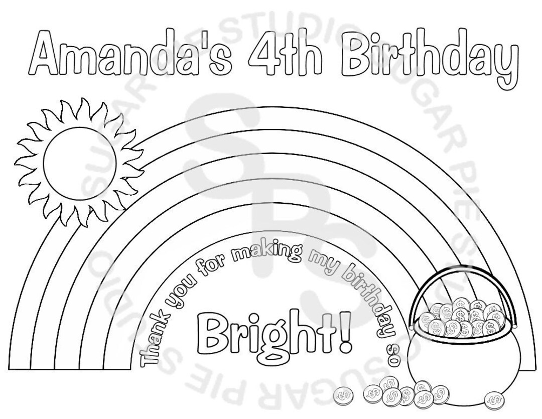 Personalized Rainbow Coloring Page Birthday Party Favor Colouring ...