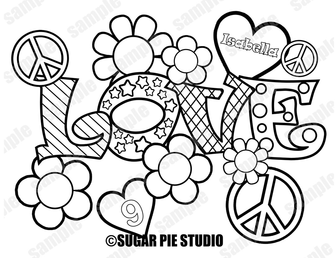 Personalized Peace Coloring Page Birthday Party Favor Colouring ...