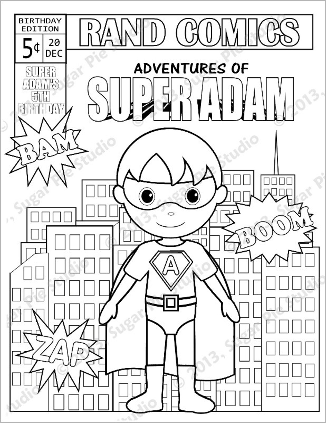 Personalized Superhero Coloring Page Birthday Party Favor Colouring ...