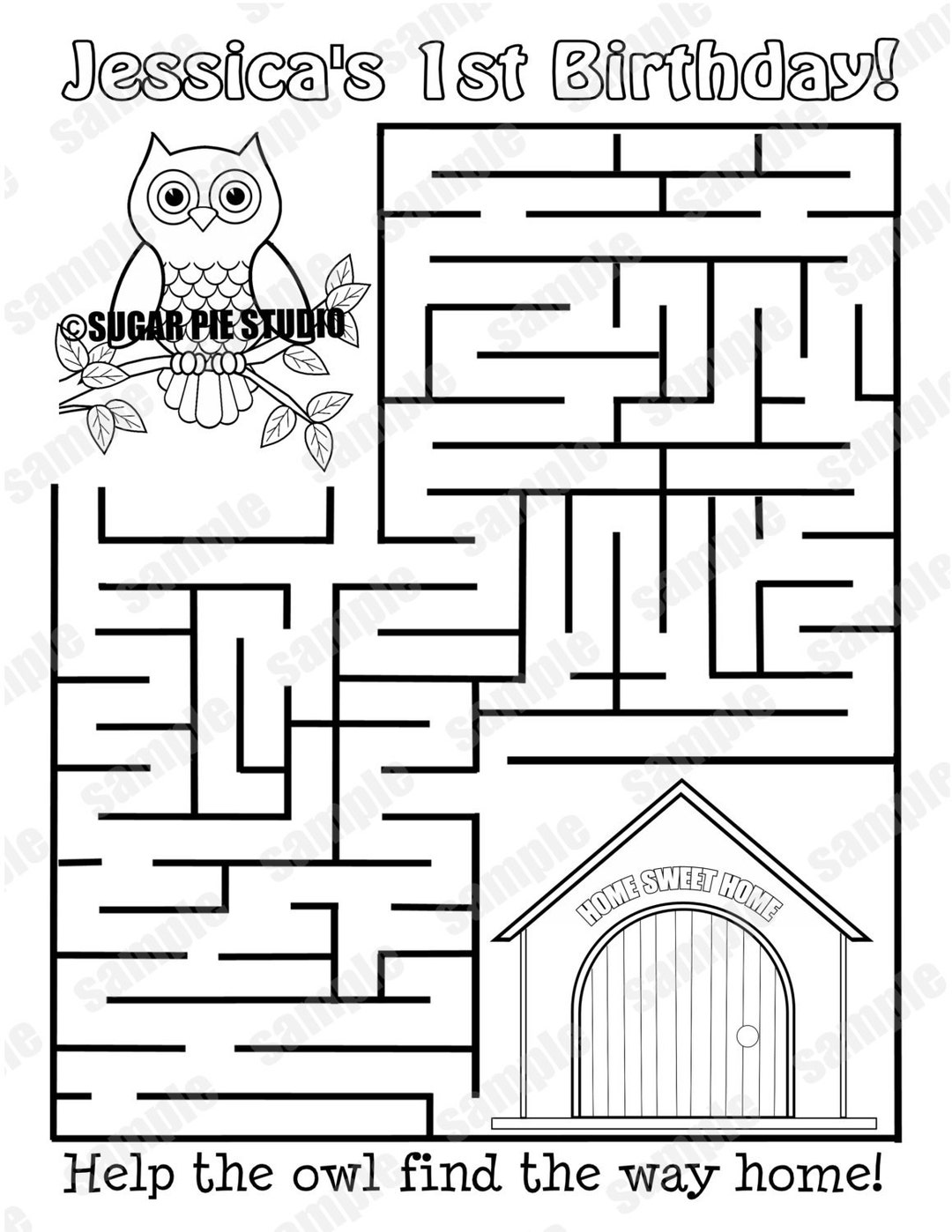 Personalized Owl Coloring Page Birthday Party Favor Colouring Activity ...