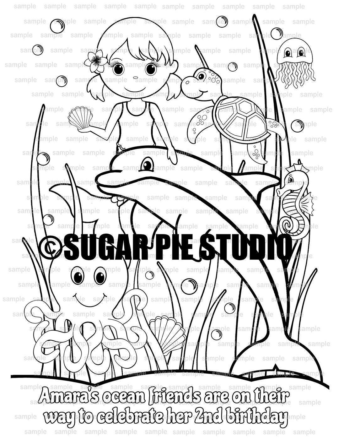 Personalized Mermaid Coloring Page Birthday Party Favor Colouring ...