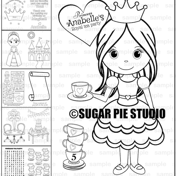 Princess Tea Party Coloring Book Template - Etsy
