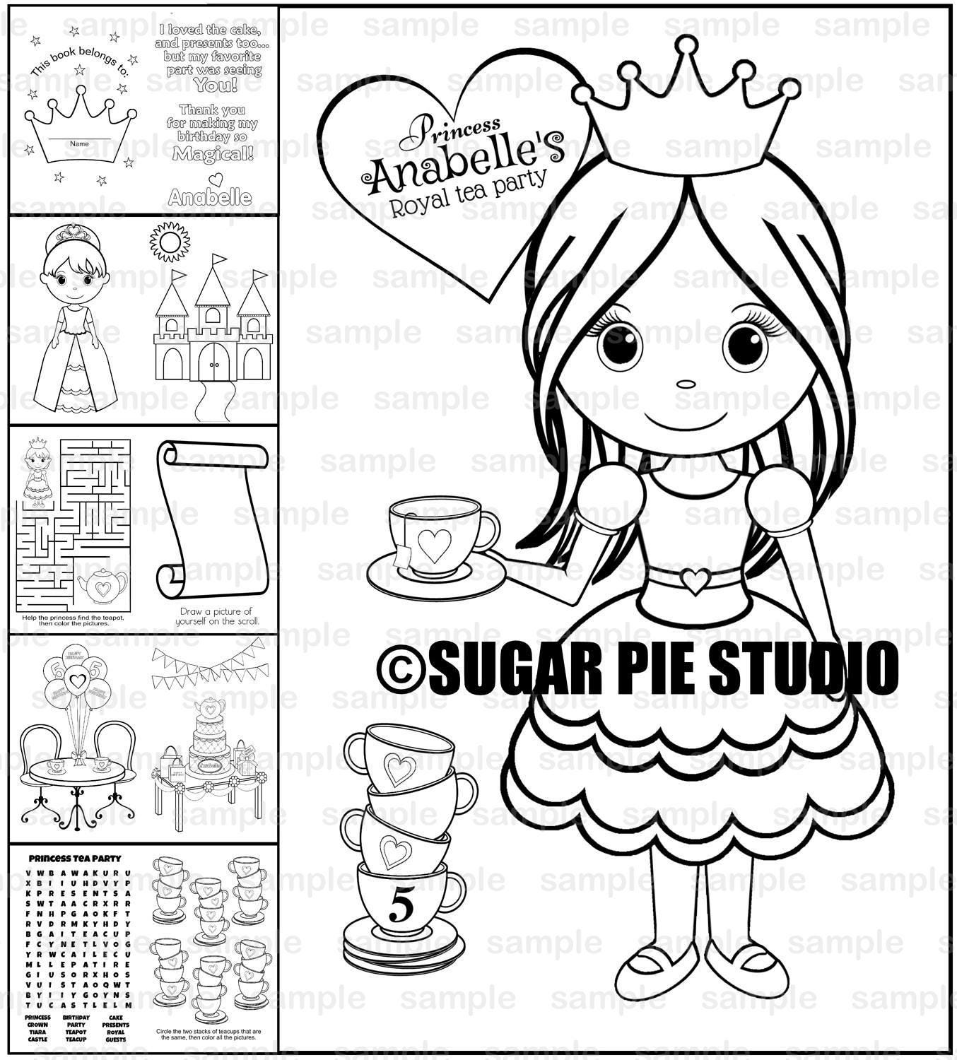 Princess Tea Birthday Party Favor Coloring Book Gift Personalized ...