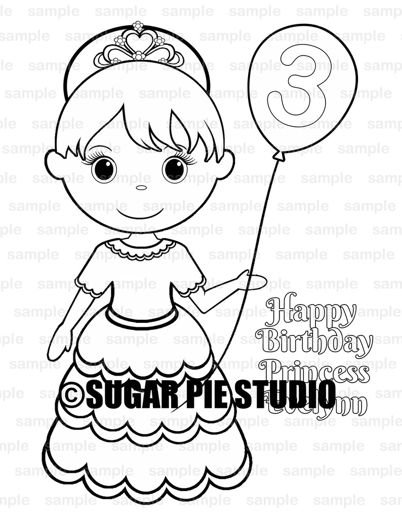 Princess Coloring Page Birthday Party Favor Digital Printable - Etsy
