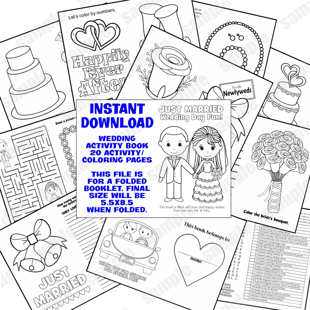 WEDDING COLORING Book Pages Kids Table Activity Favor Colouring Sheets ...