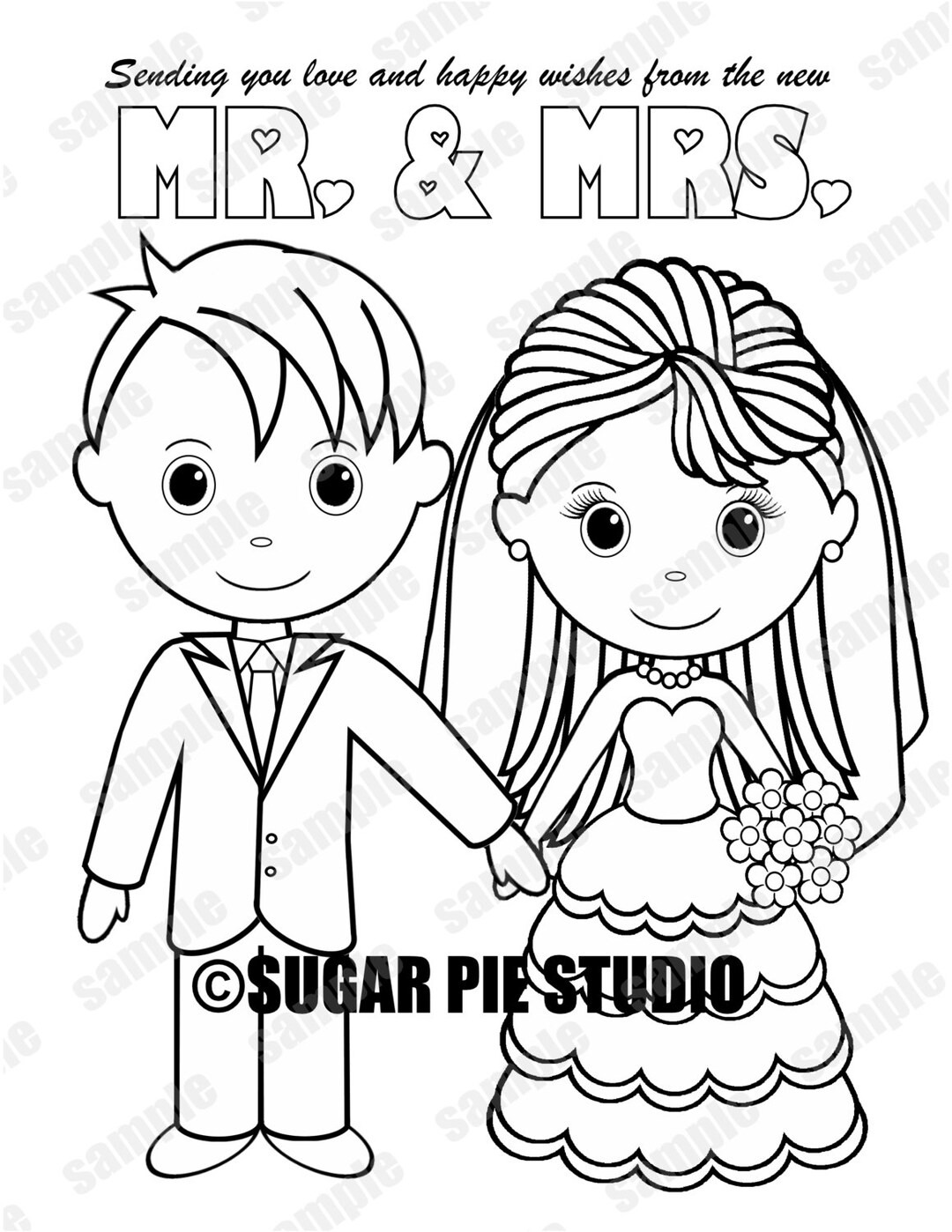 WEDDING COLORING Page Pages Kids Table Activity Favor Colouring Sheet ...