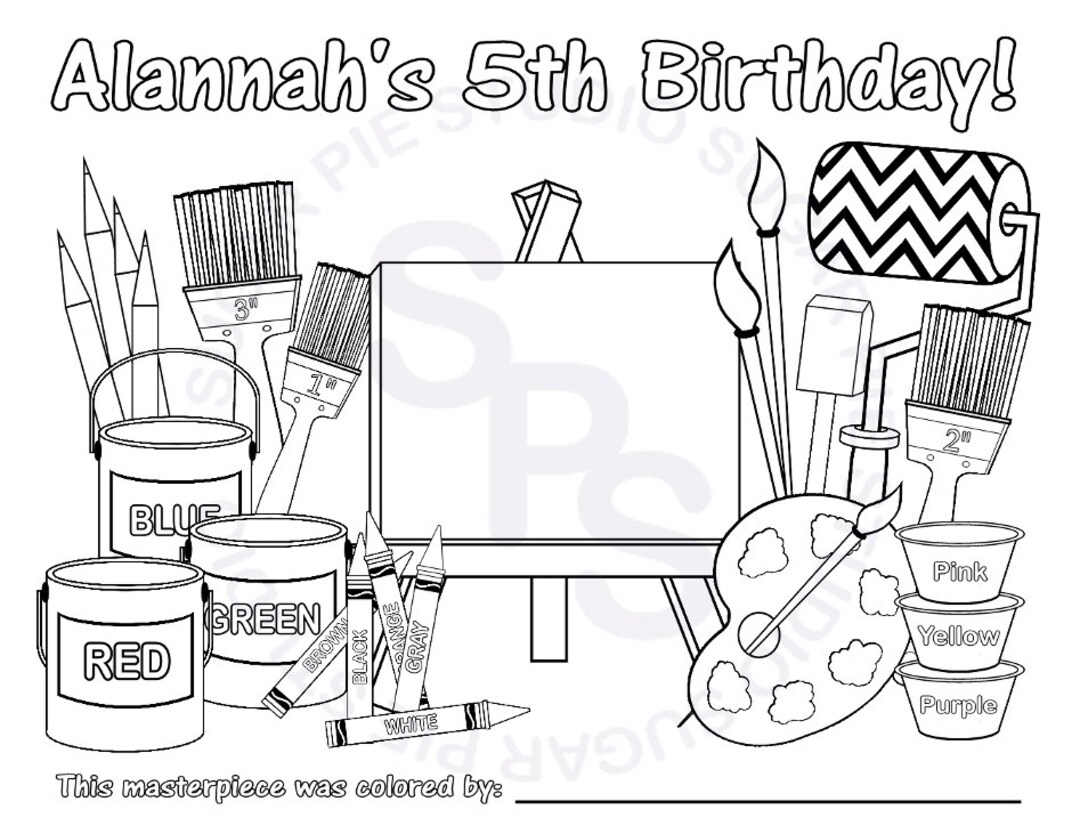 Personalized Art Painting Coloring Page Birthday Party Favor Colouring ...
