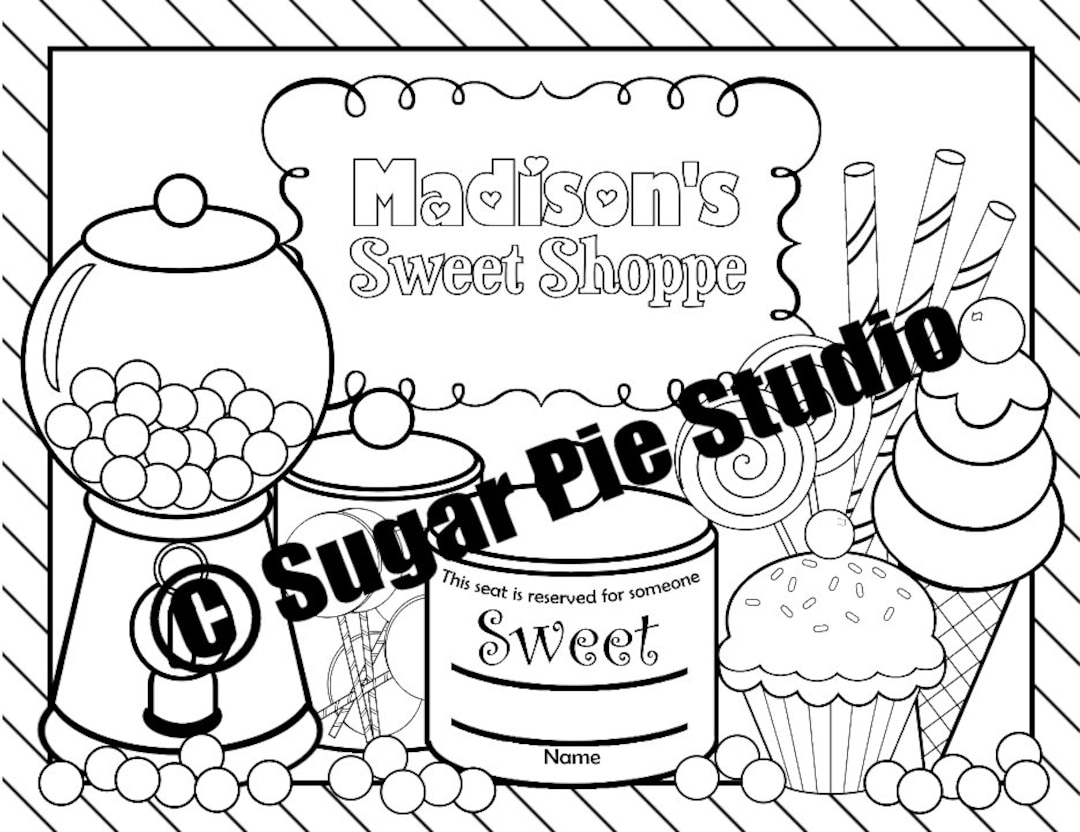 Personalized Sweet Shoppe Coloring Page Birthday Party Favor Colouring ...