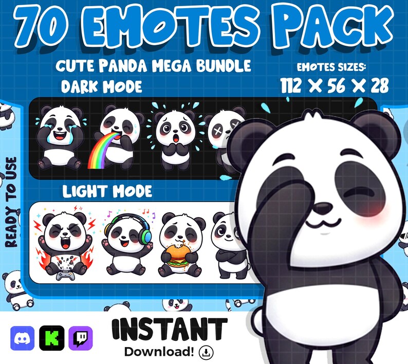 70 Cute Panda Emotes Bundle | Cartoon Panda Emoji Pack | Kawaii Chibi ...