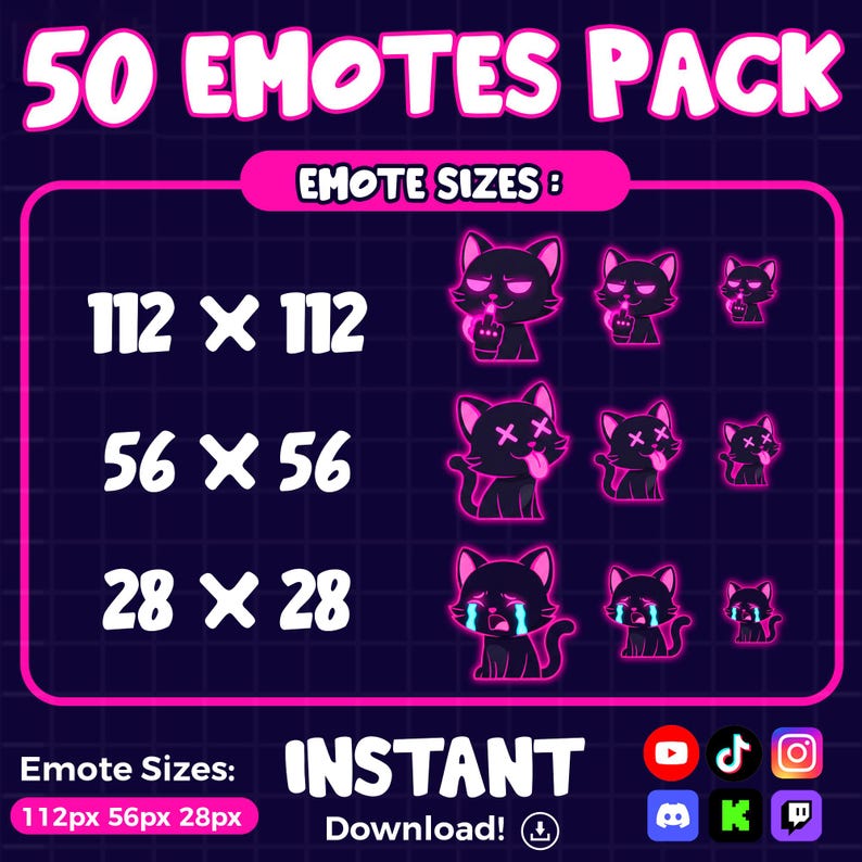 50 Cute Cat Emotes Pack | Kawaii Cat Expressions | Digital Download ...