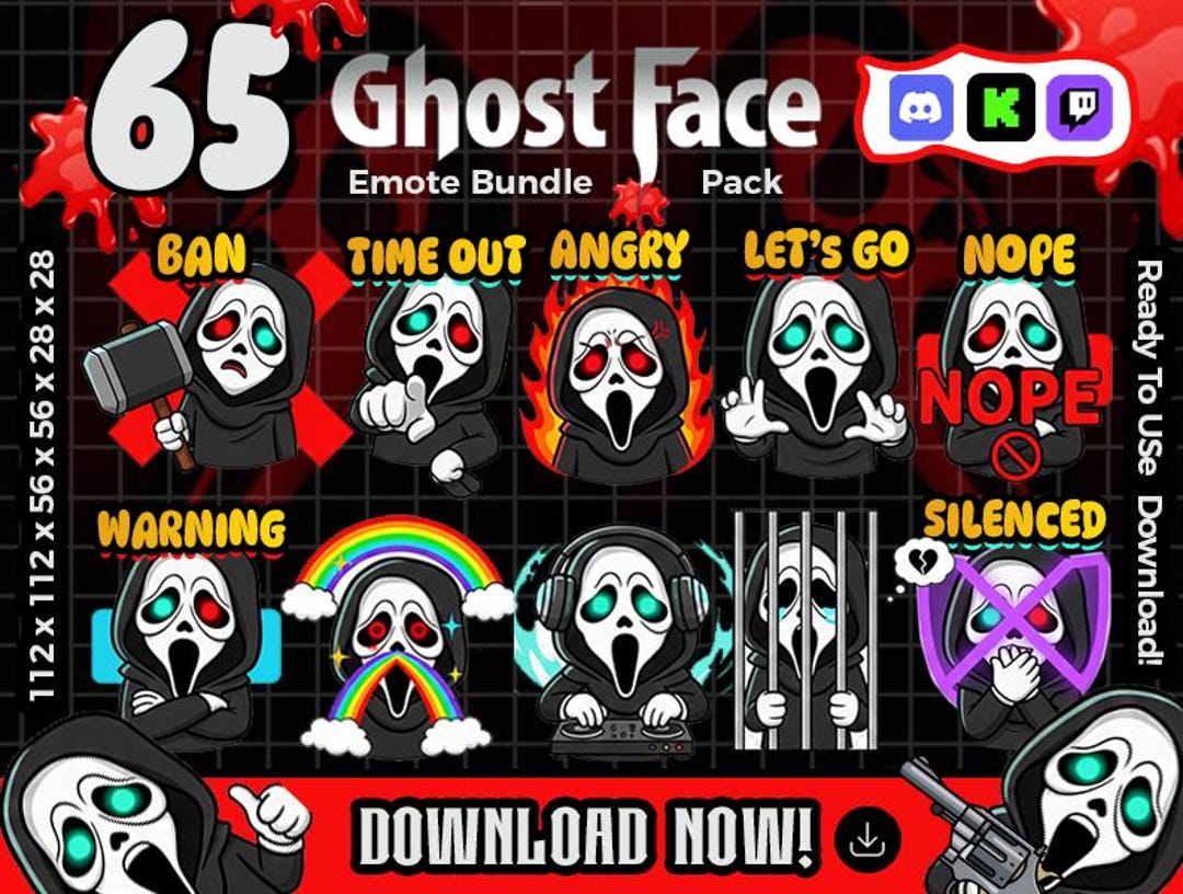 65 Horror Ghost Mask Emotes Pack | Spooky Scream Style Emoji Bundle ...