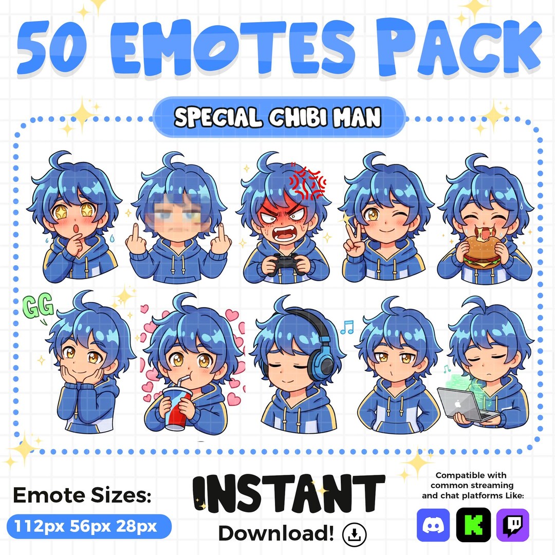 50 Chibi Man Emotes Pack | Cute Gamer Boy Cartoon Emotes | Funny ...