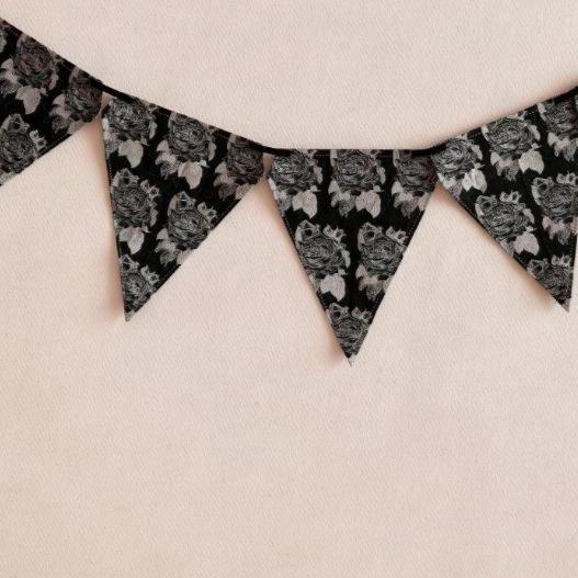 Vintage Rose Triangle Flags | Black & Gray Pennant Banner | Galentines ...