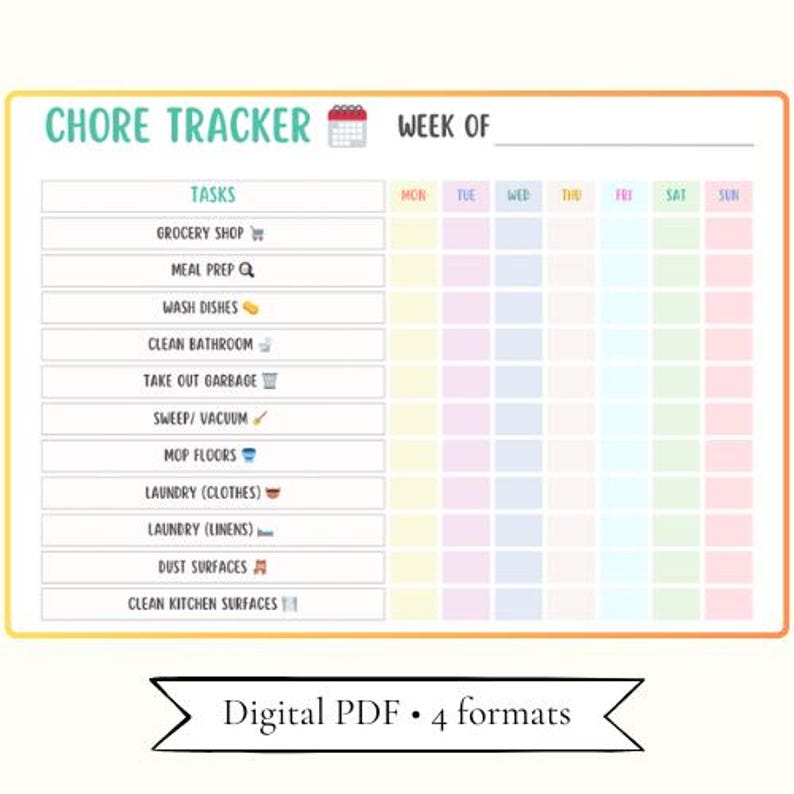 Weekly Chore Tracker Printable | Cleaning Schedule Planner | Pastel ...