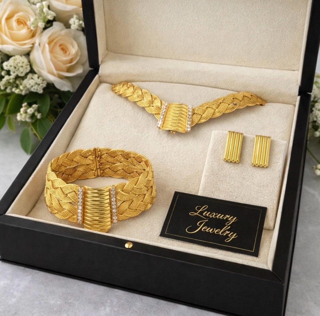 22K Gold Plated Transom Set With Braided Zircon Stones - Etsy