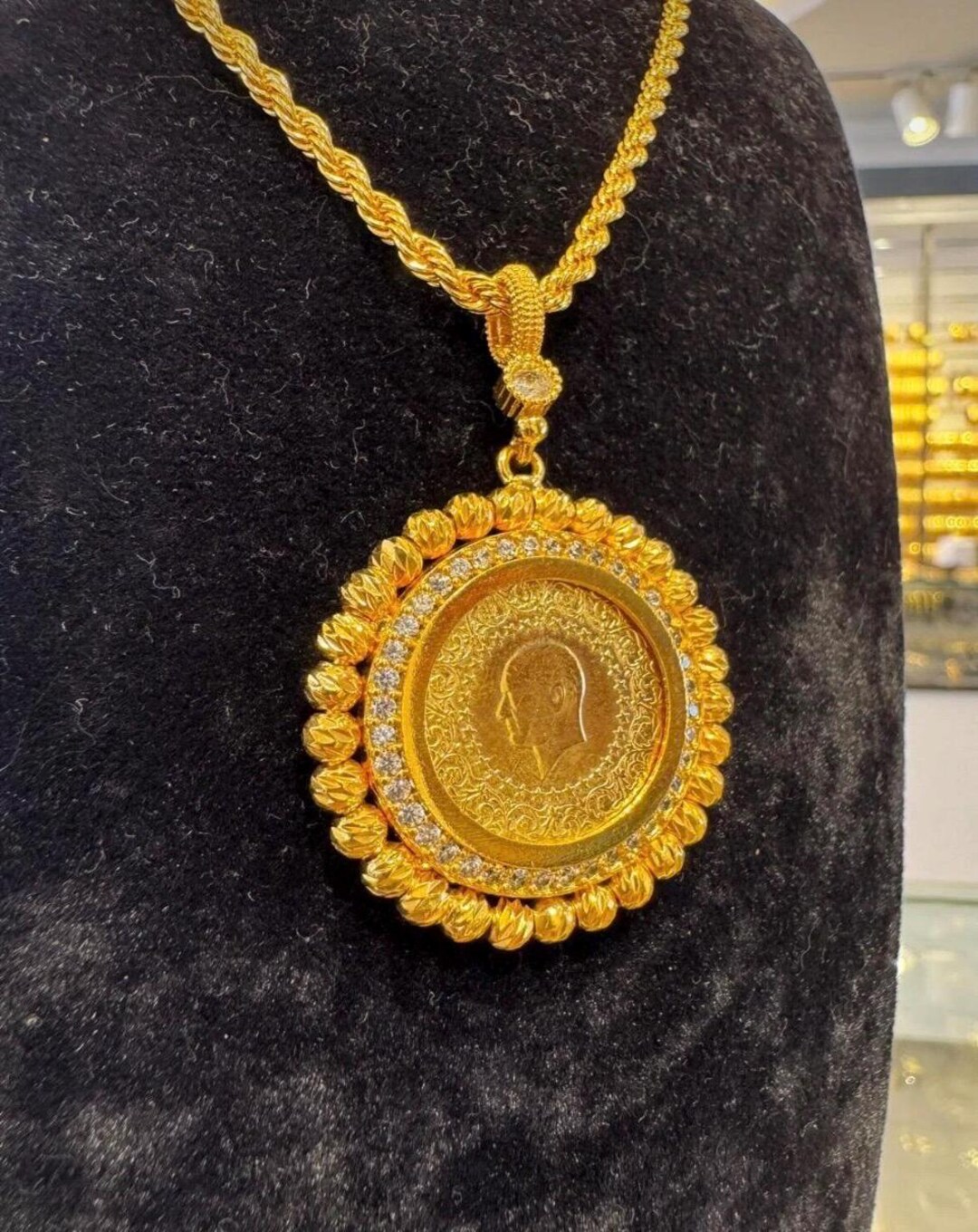 22K Gold Plated Pendant With Tughra Design and Gemstones. - Etsy