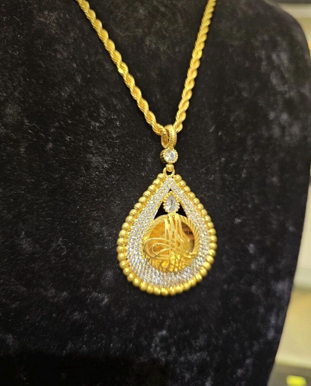 22K Gold Plated Pendant With Tughra Design and Gemstones. - Etsy