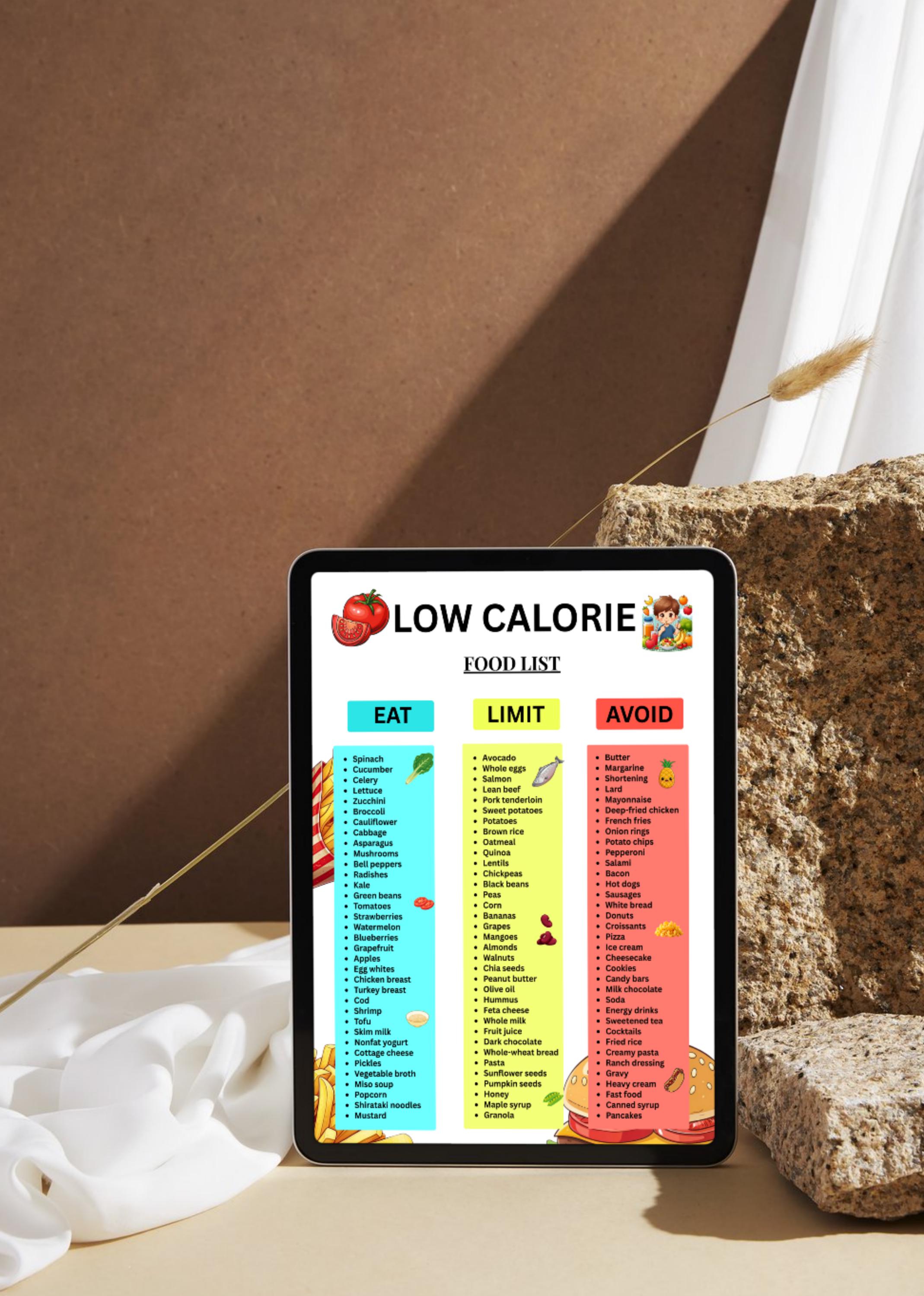 Low Calorie Food List Printable, Calorie-friendly Food Chart PDF, Low ...