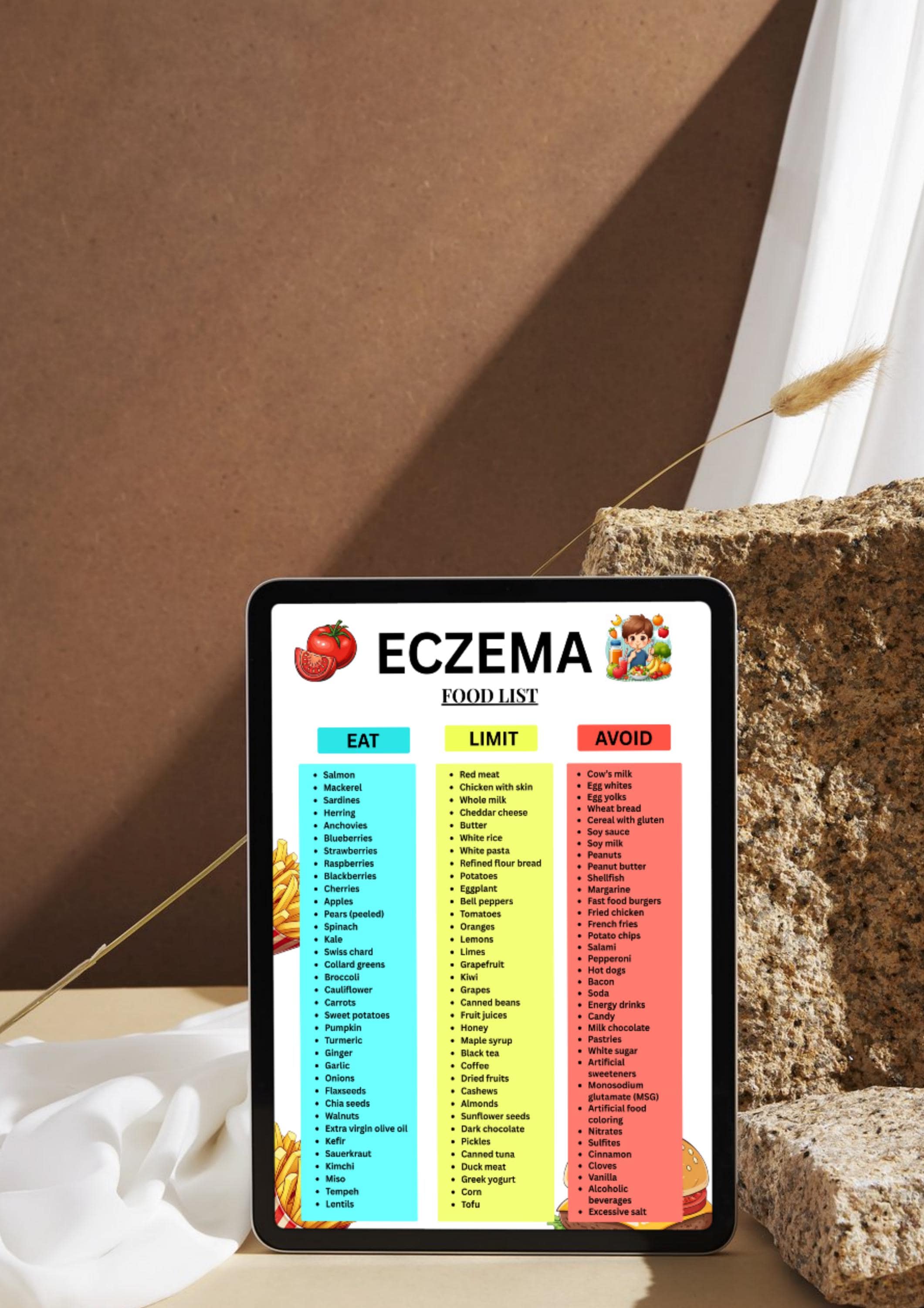 Eczema Diet Food List, Anti-inflammatory Foods Printable, Skin-friendly ...