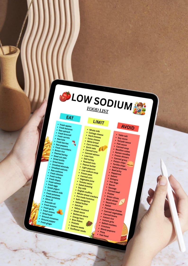 Low Sodium Food List Low Salt Meal Plan Chart Grocery List Guide for ...