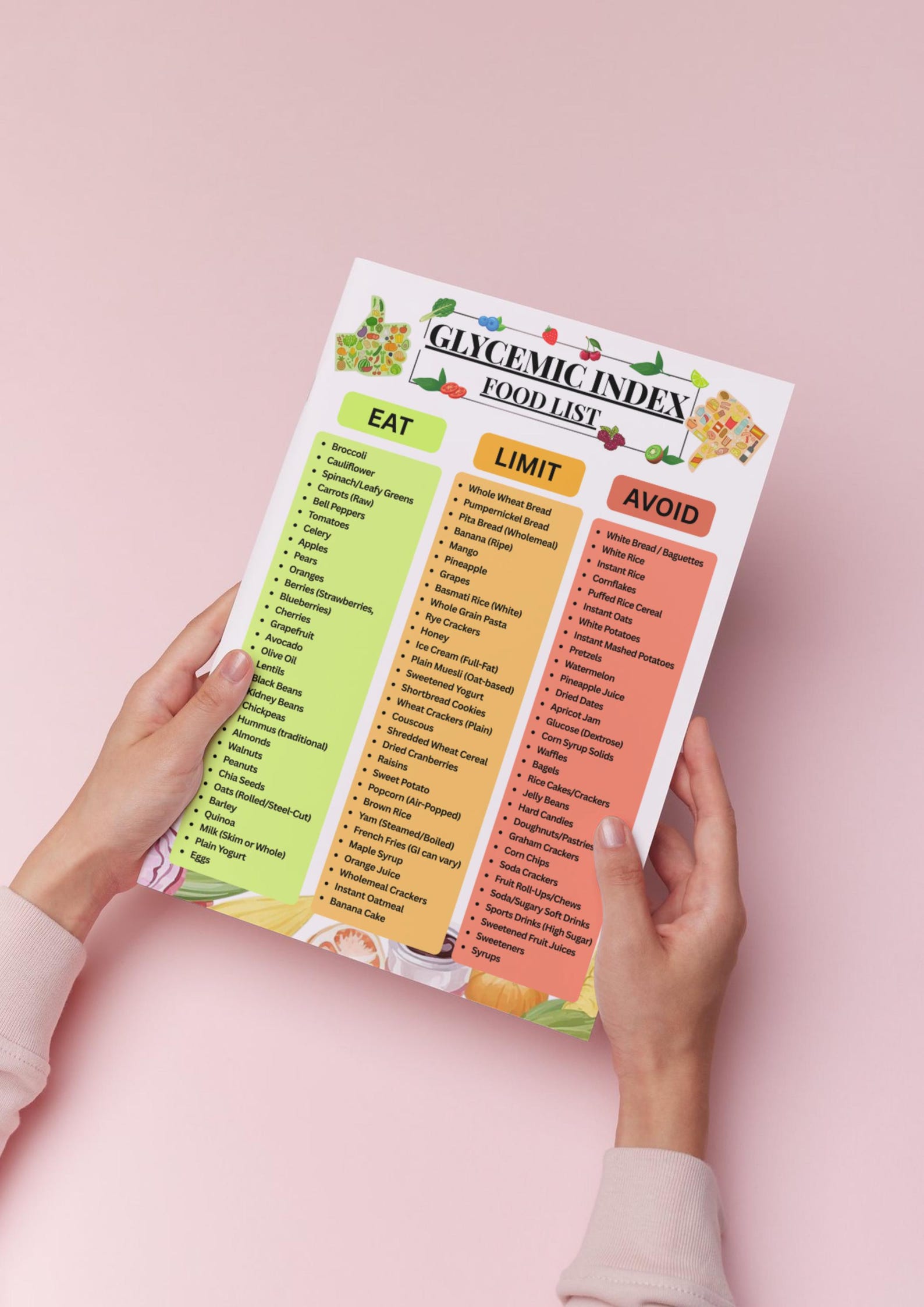 Glycemic Index Food Chart Printable, Low GI and High GI Foods for ...