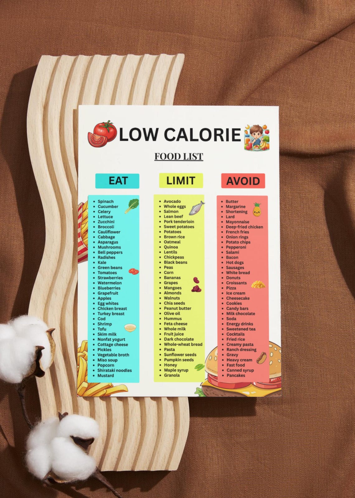 Low Calorie Food List Printable, Calorie-friendly Food Chart PDF, Low ...