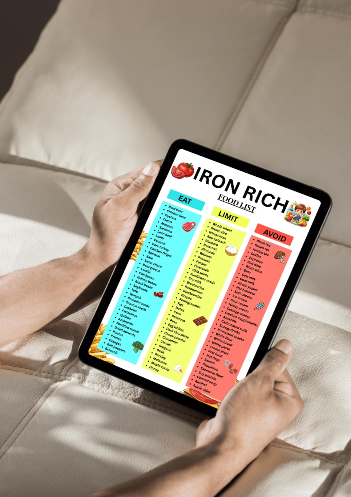 High Iron Foods List Printable, Iron-rich Chart PDF, Foods High in Iron ...