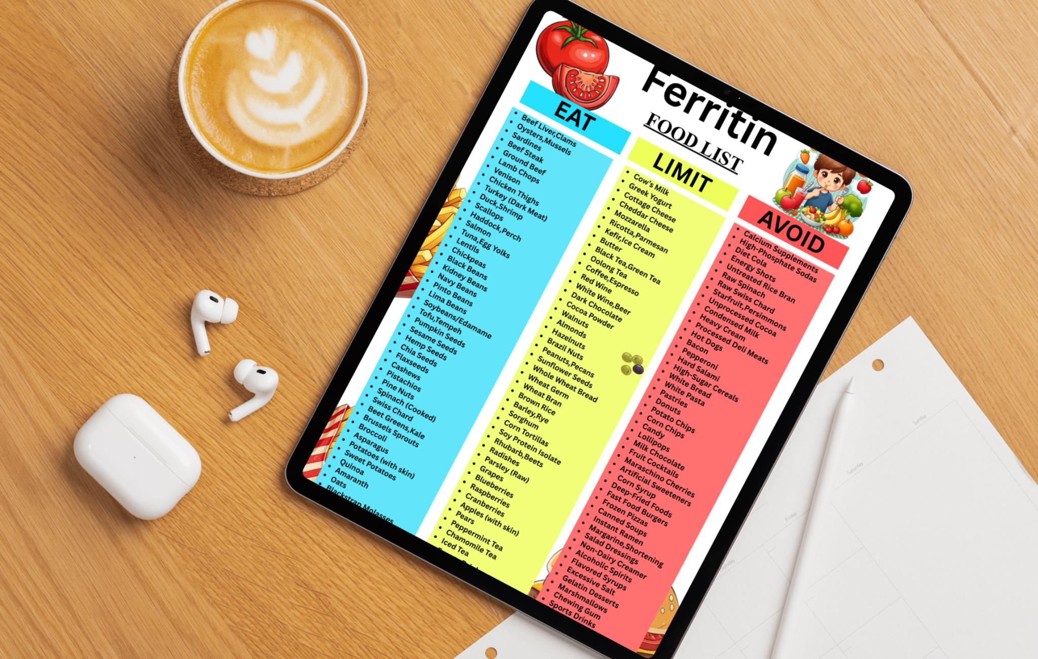 Ferritin Food List Printable, Iron Deficiency Diet Food Chart, Iron ...
