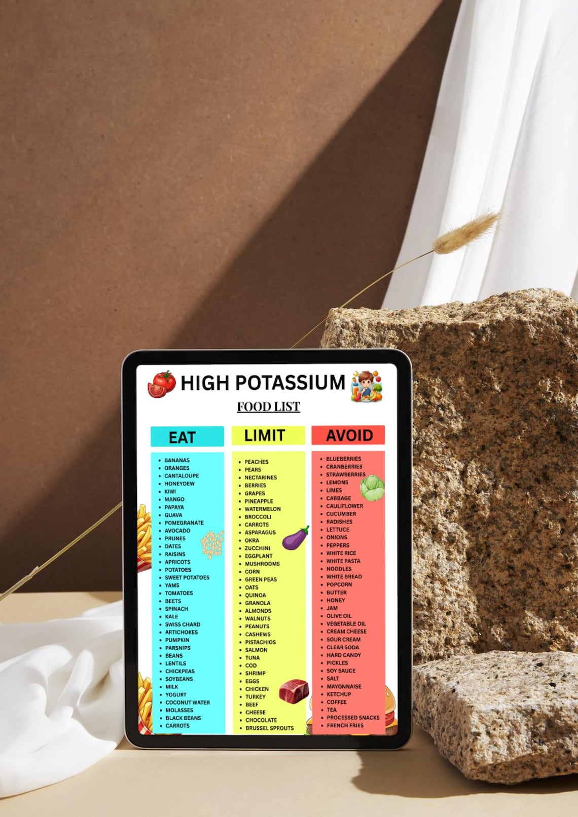 High Potassium Food List Printable | Potassium Foods Chart | Eat Limit ...