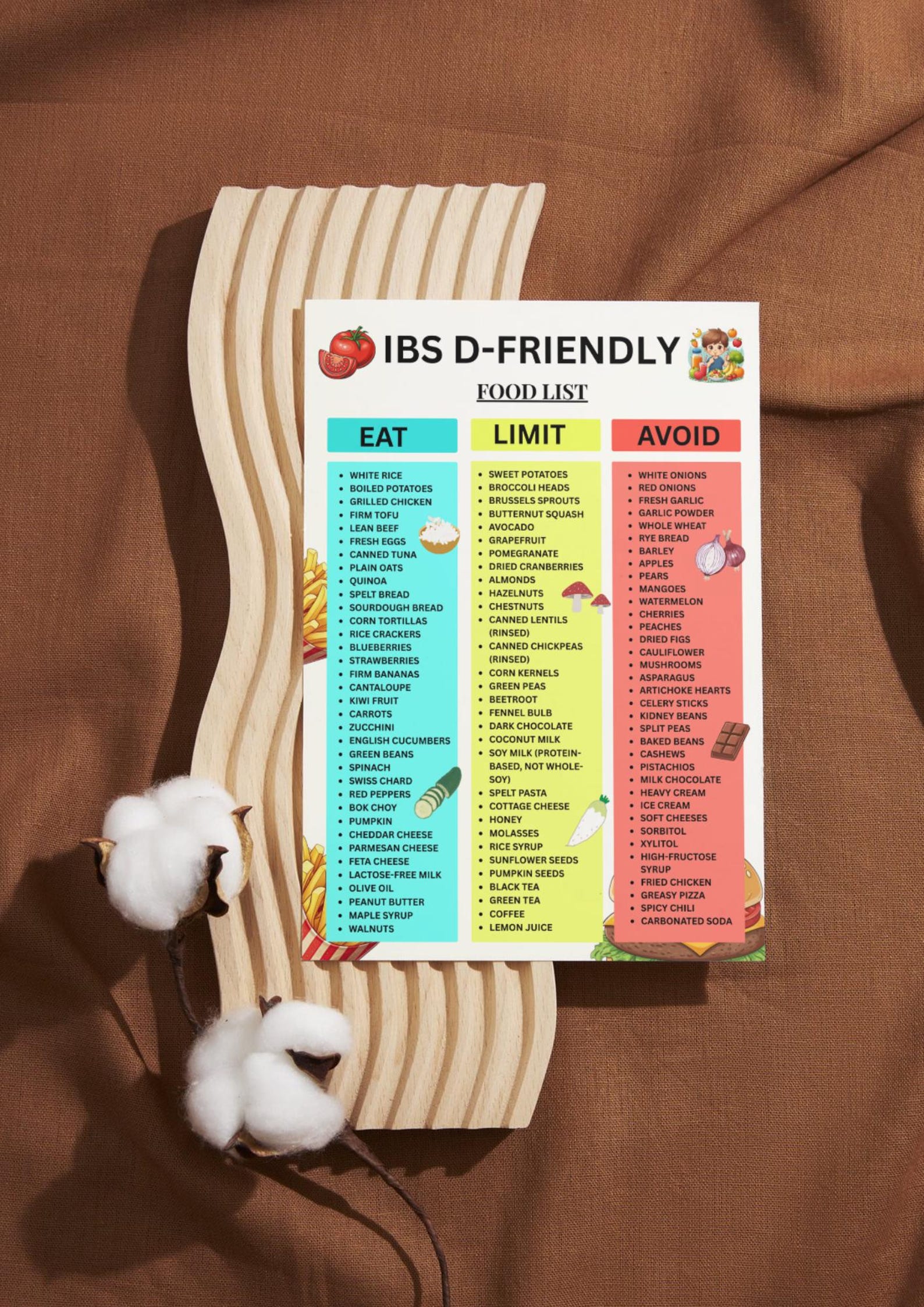 IBS-D Food List Pdf, IBS Food List Printable, IBS Eat Limit Avoid Chart ...