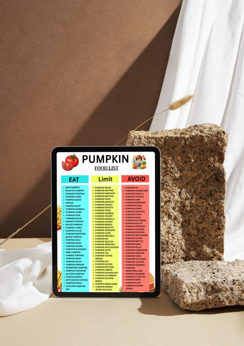 Pumpkin Foods List Printable PDF, Halloween Pumpkin Diet Chart, Fall ...