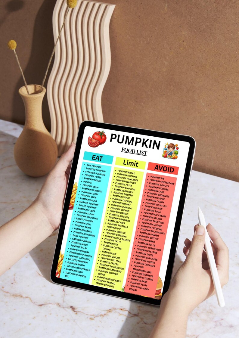 Pumpkin Foods List Printable PDF, Halloween Pumpkin Diet Chart, Fall ...