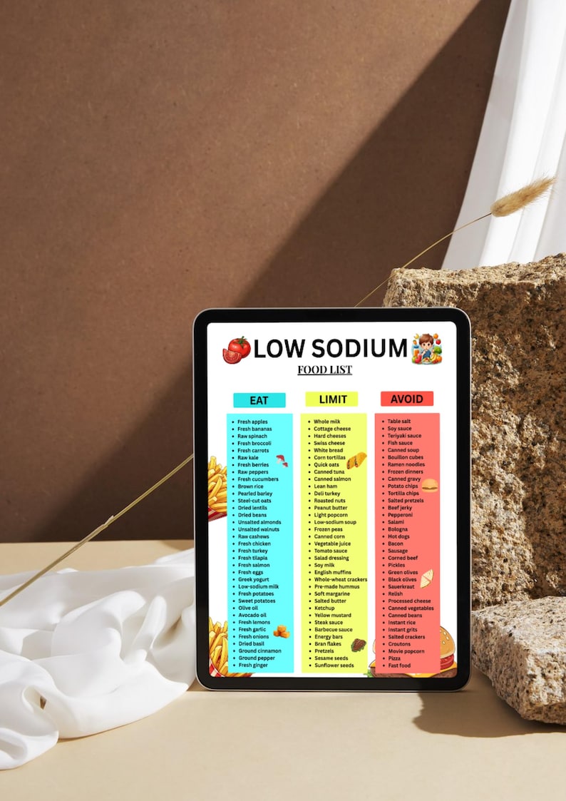 Low Sodium Food List Low Salt Meal Plan Chart Grocery List Guide for ...