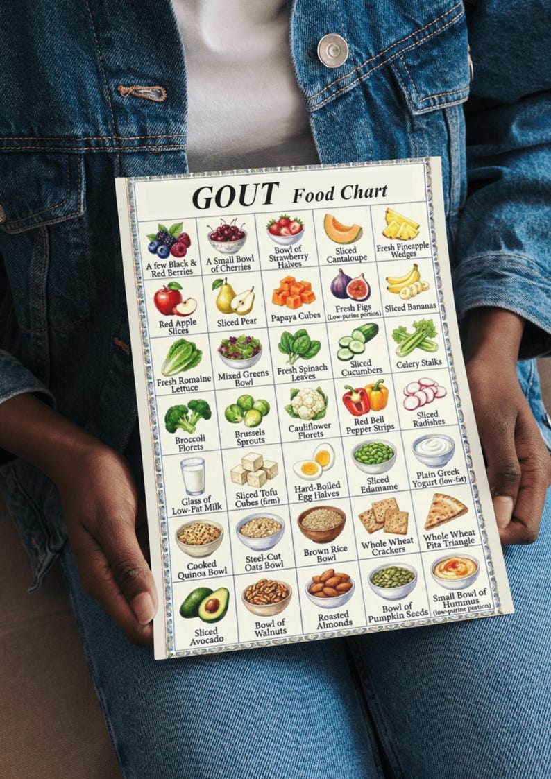 Gout Food List Printable, Gout Diet Chart, Low Uric Acid Food List PDF ...