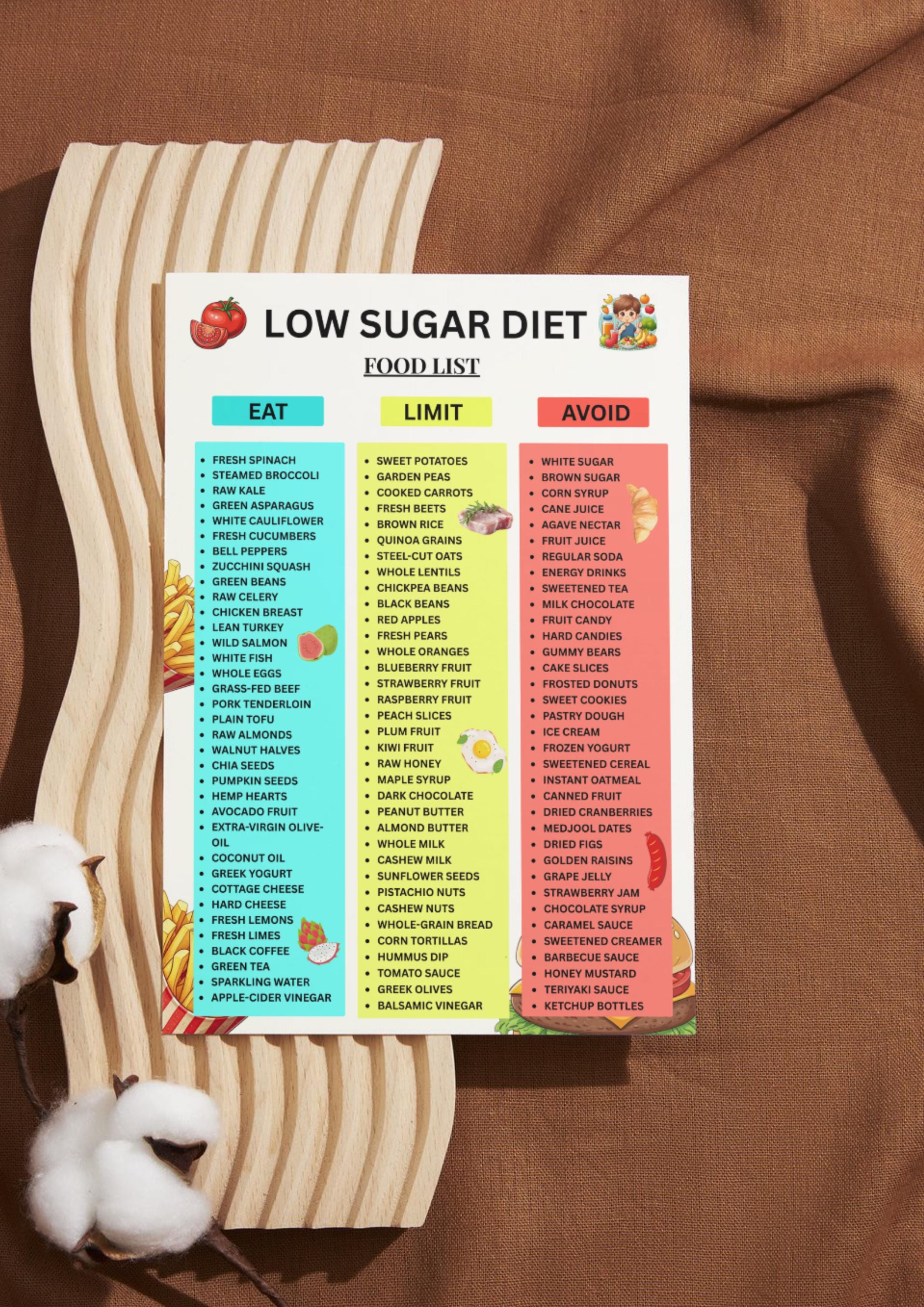 Low Sugar Food List Printable, Grocery List for Diabetes, PCOS ...