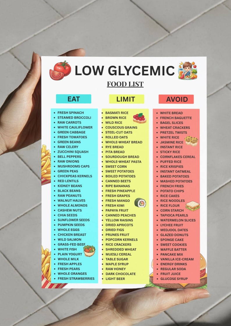 Low Glycemic Food List Printable, Grocery List for Diabetes, PCOS ...