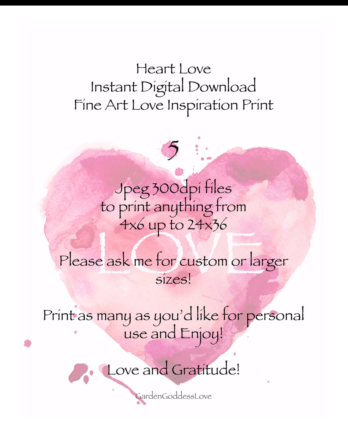 Heart Love Watercolor Heart, Love Inspired Art Print, Instant Digital ...