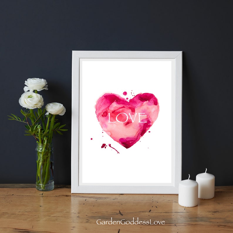 Heart Love Watercolor Heart, Love Inspired Art Print, Instant Digital ...