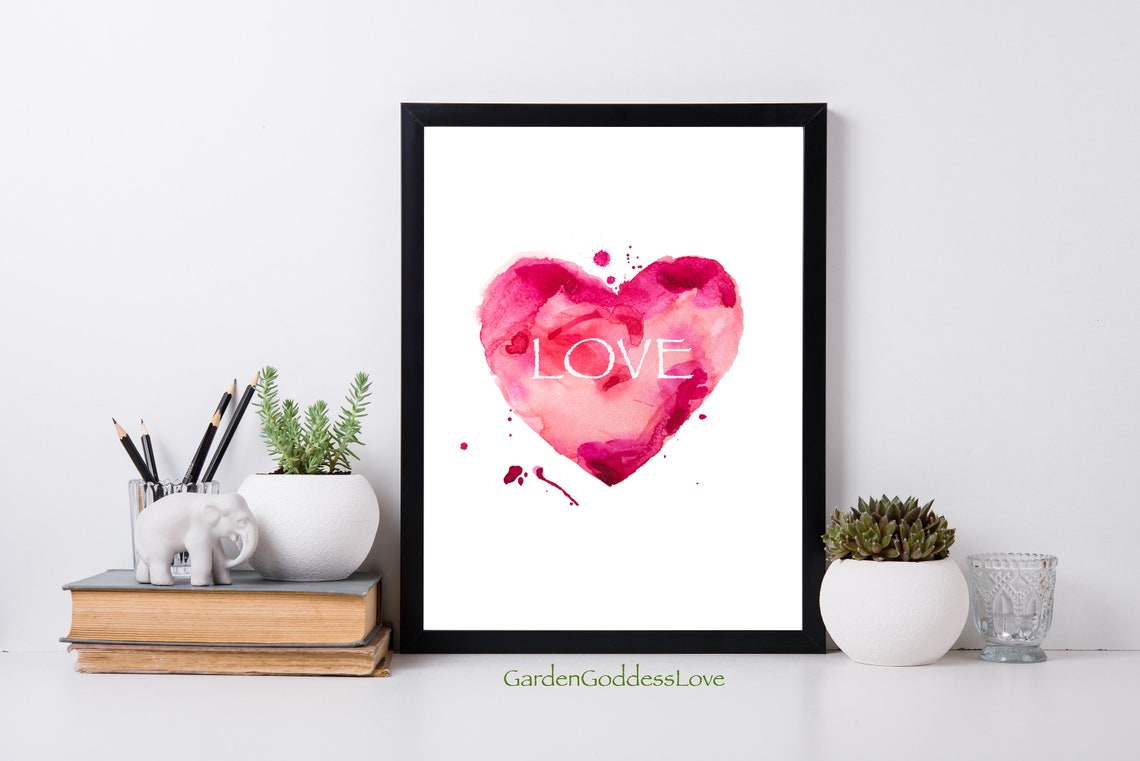 Heart Love Watercolor Heart, Love Inspired Art Print, Instant Digital ...