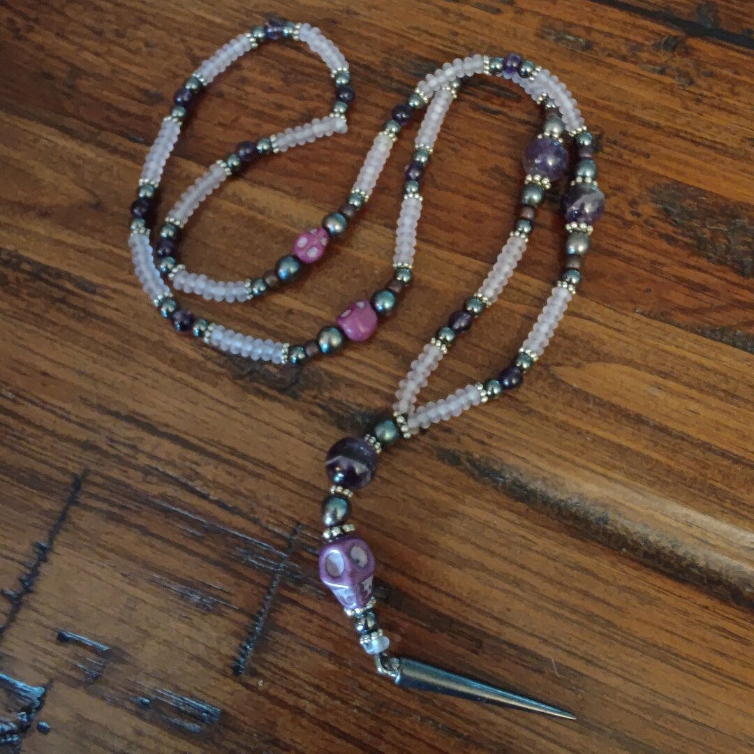 Mala Mortis - Grey & Lavender - One-of-a-kind Beaded Mala - Etsy