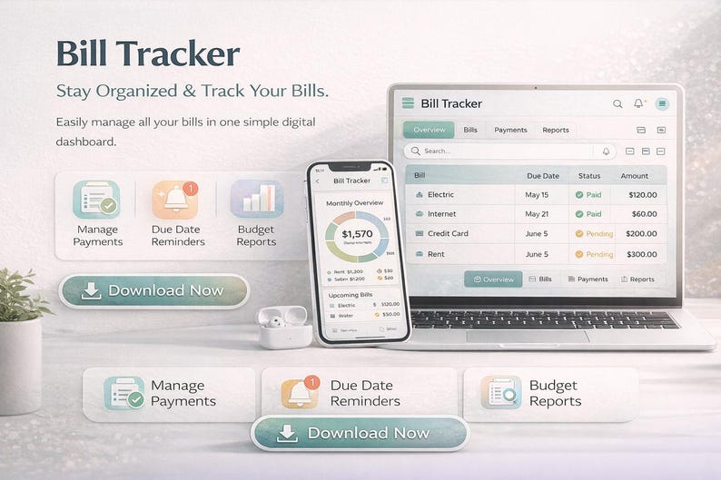 Bill Payment Tracker Excel Template - Financial Planning Spreadsheet ...