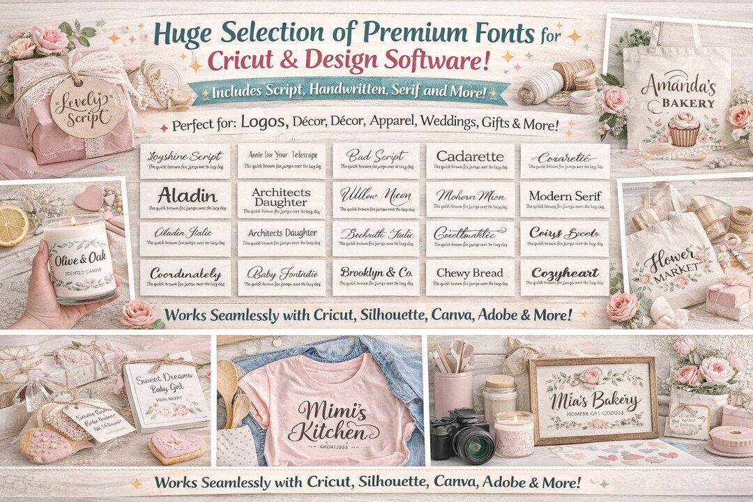 Font Bundle Commercial Use | 200+ Fonts Digital Download | Cricut ...