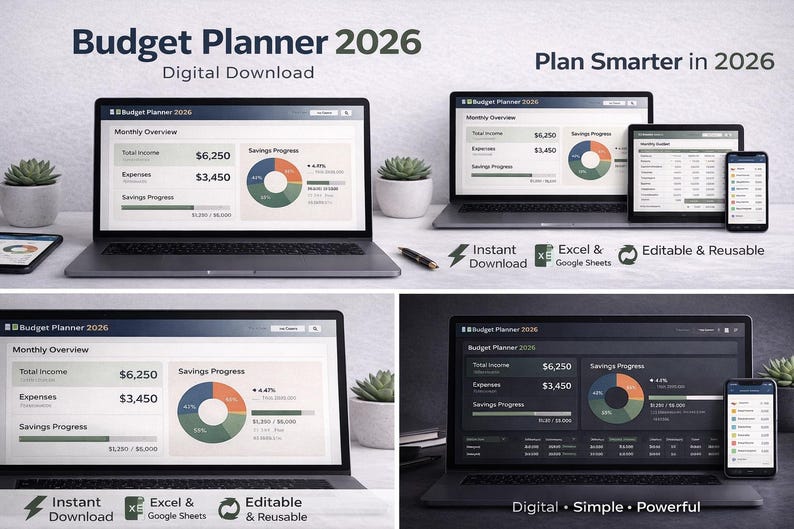 Annual Budget Planner Excel Template 2026 - Personal Finance Organizer ...