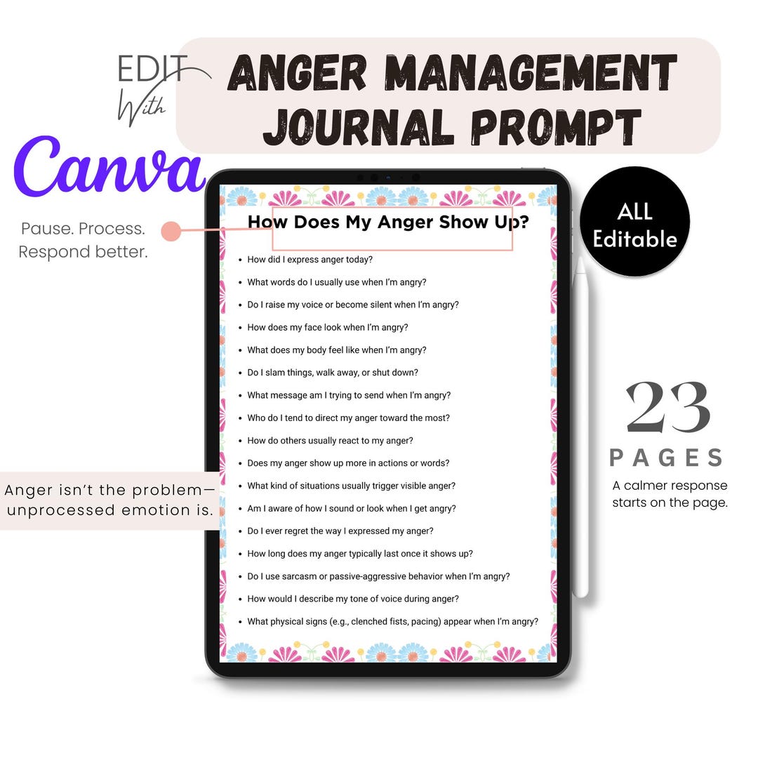 Anger Management Journal Prompts | Emotional Regulation Workbook ...