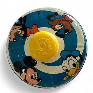 Lata vintage 1973 J. Chein Disney Push Down Spinning Top Mickey Mouse ...