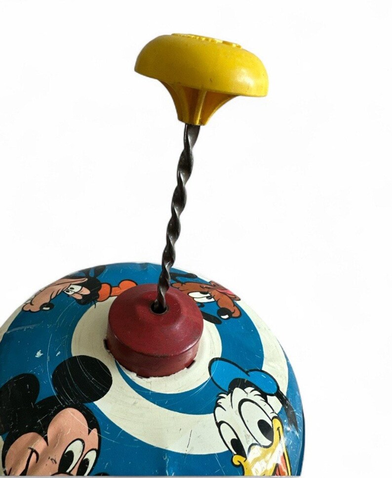 Lata vintage 1973 J. Chein Disney Push Down Spinning Top Mickey Mouse ...