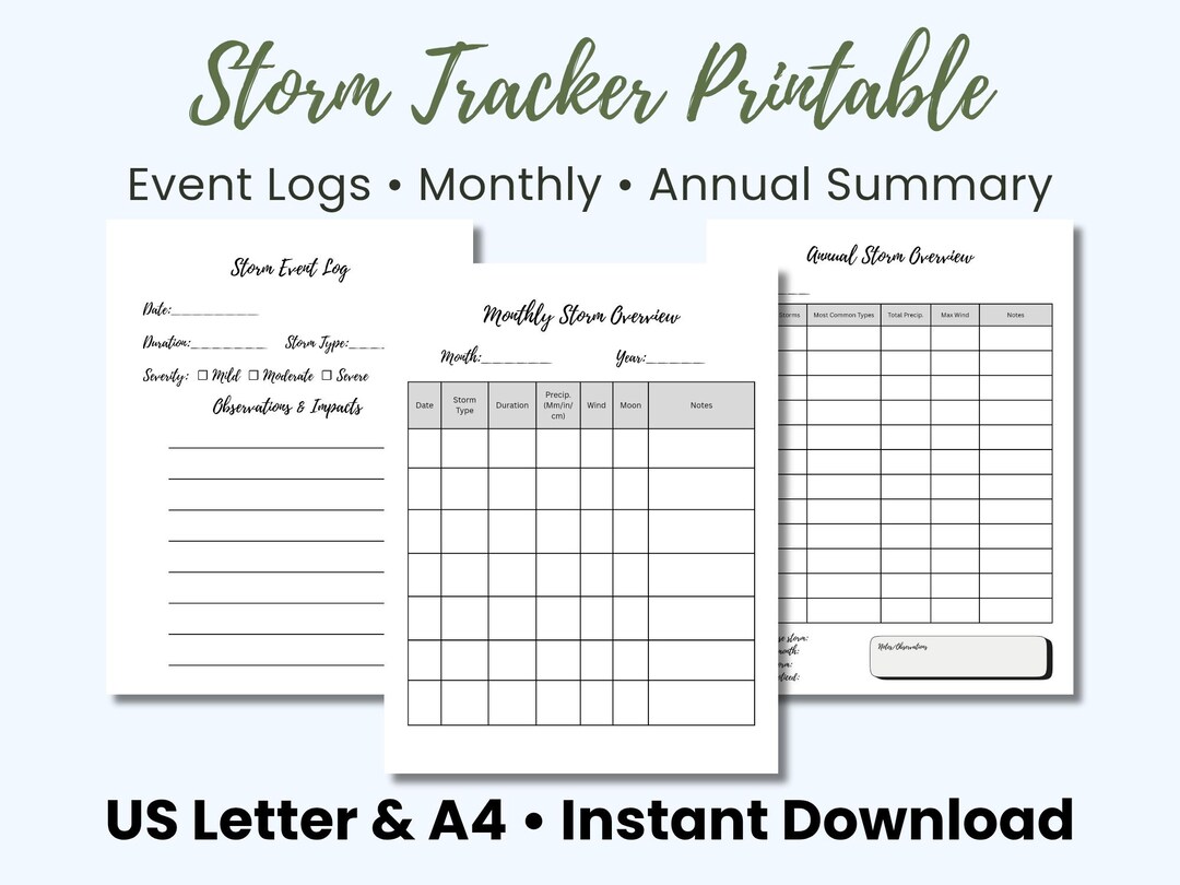 Storm Tracker Printable – Black and White | Storm Event Log & Annual ...