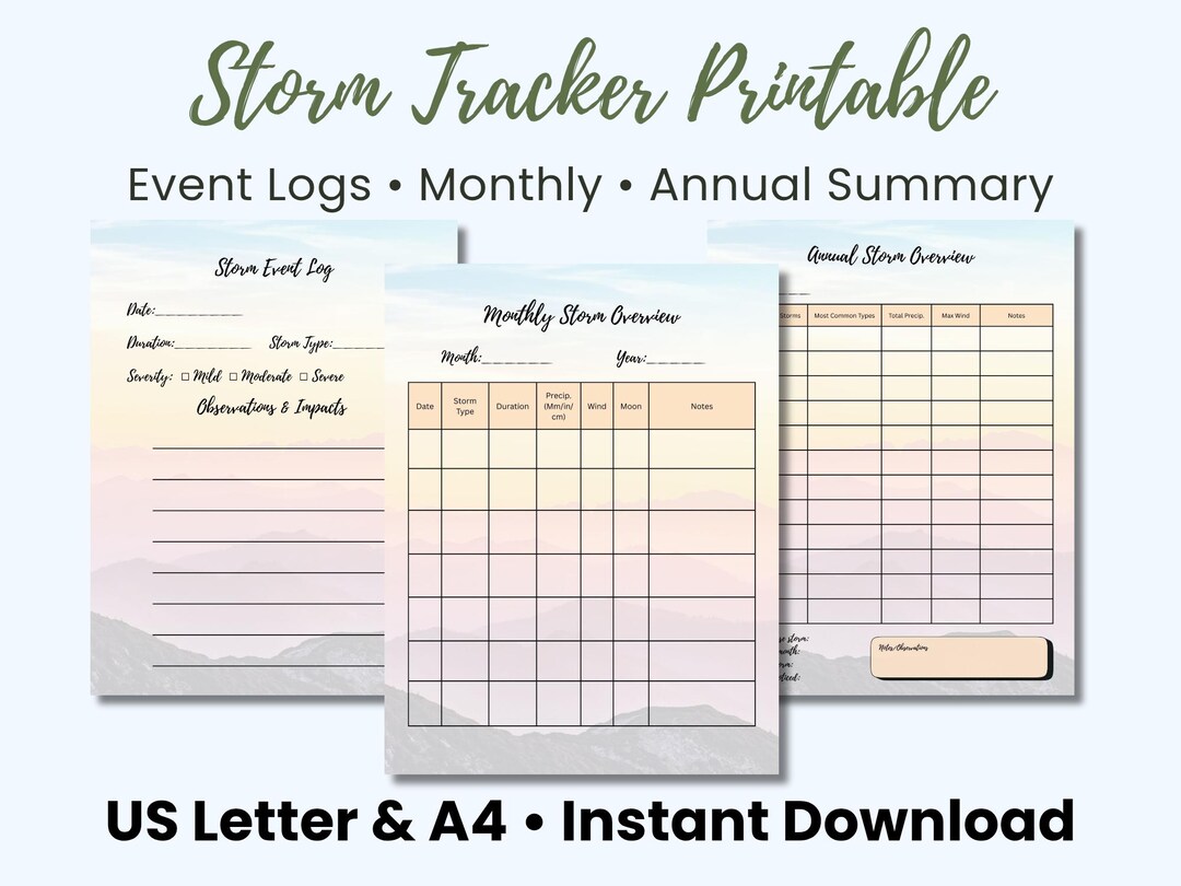 Storm Tracker Printable | Weather Log & Storm Event Journal | Monthly ...